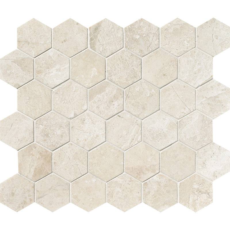 Nobel Beige Marble 2x2 Hexagon Polished Marble Mosaic Tile | tilestate