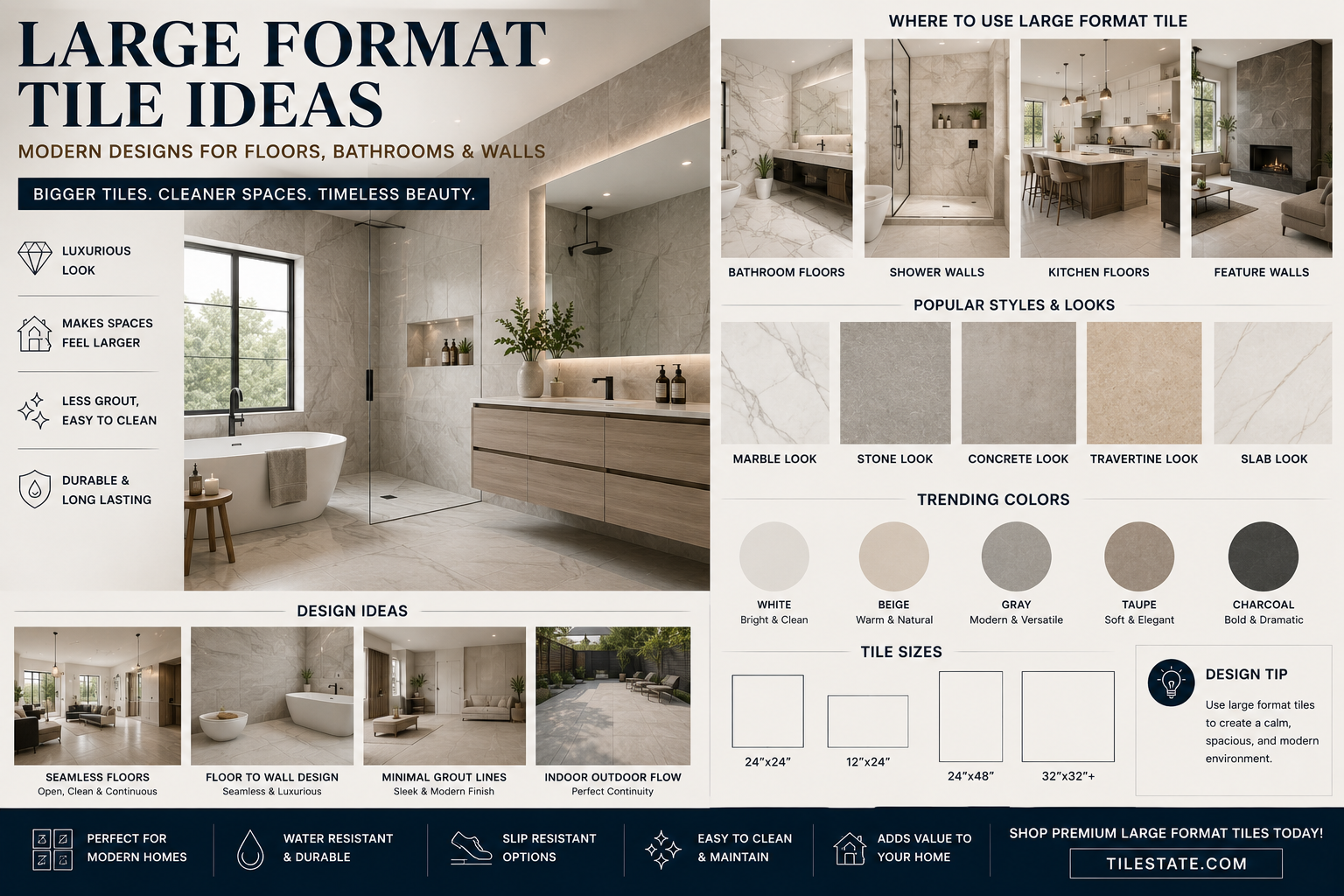 Large Format Tile Ideas 2026 | Modern Luxury Tile Designs