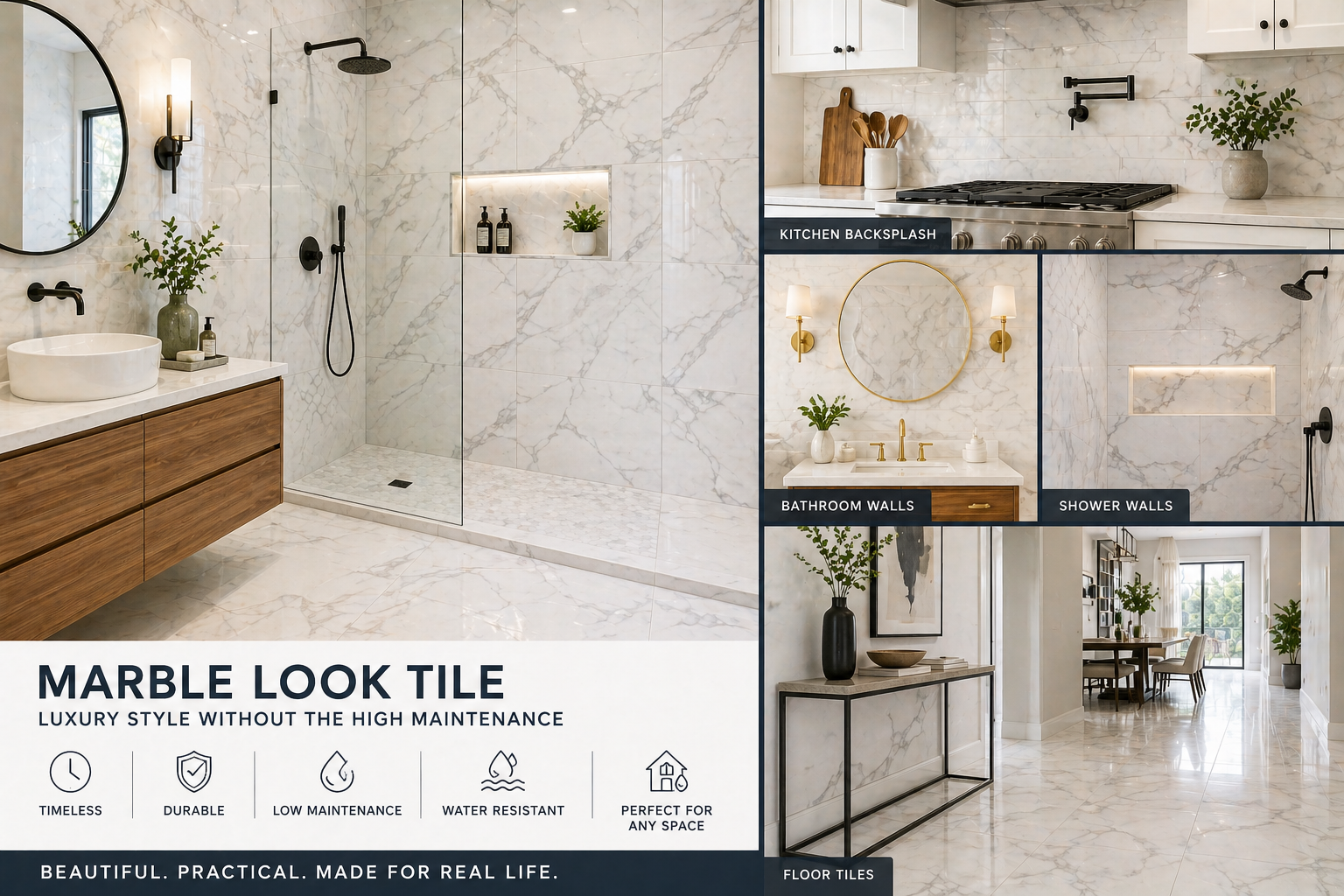 Marble Look Tile 2026 | Luxury Tile Ideas for Kitchens & Bathrooms