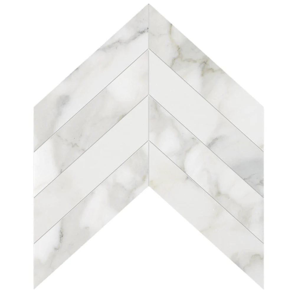 2x8 Calacatta Gold ( LARGE ) Chevron Marble Mosaic Tile | tilestate