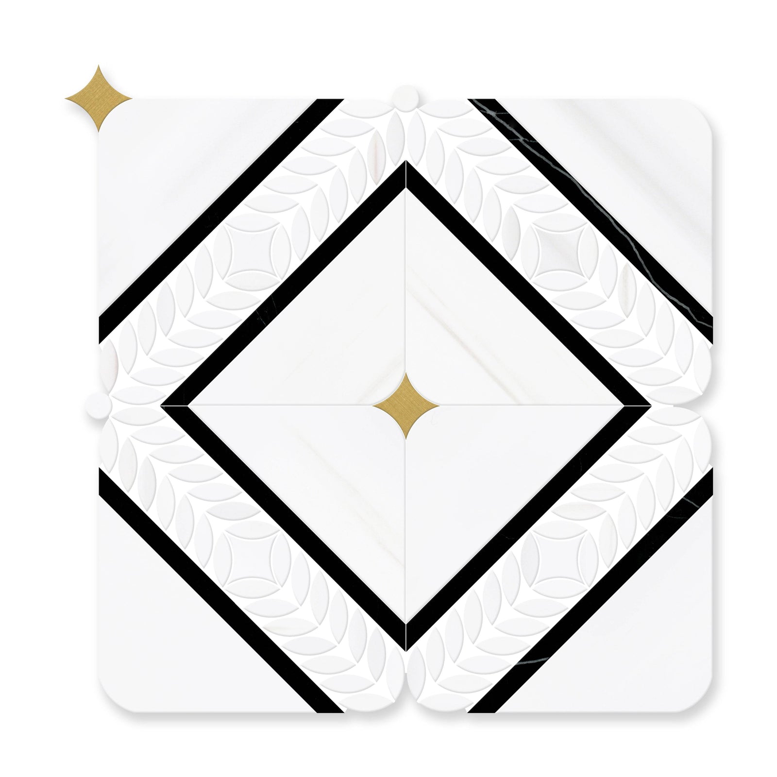 Dolomite Square Polished With Nero Marquina Strap Mosaic Tile