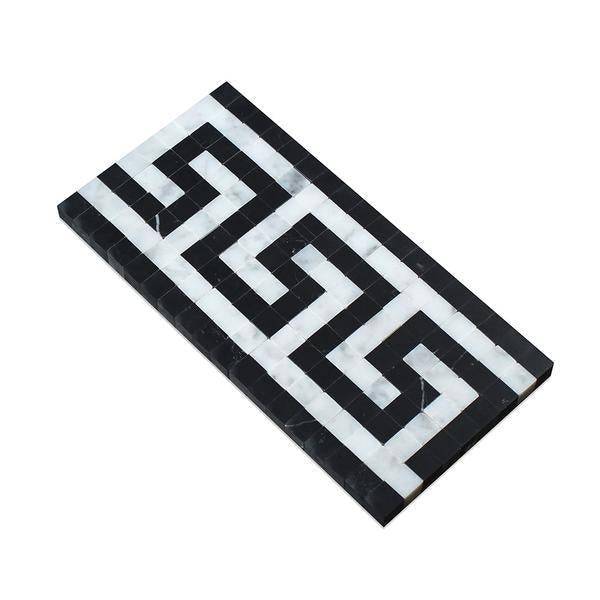 Bianco Carrara Honed Marble Greek Key Border (Carrara w/ Black) | TileState