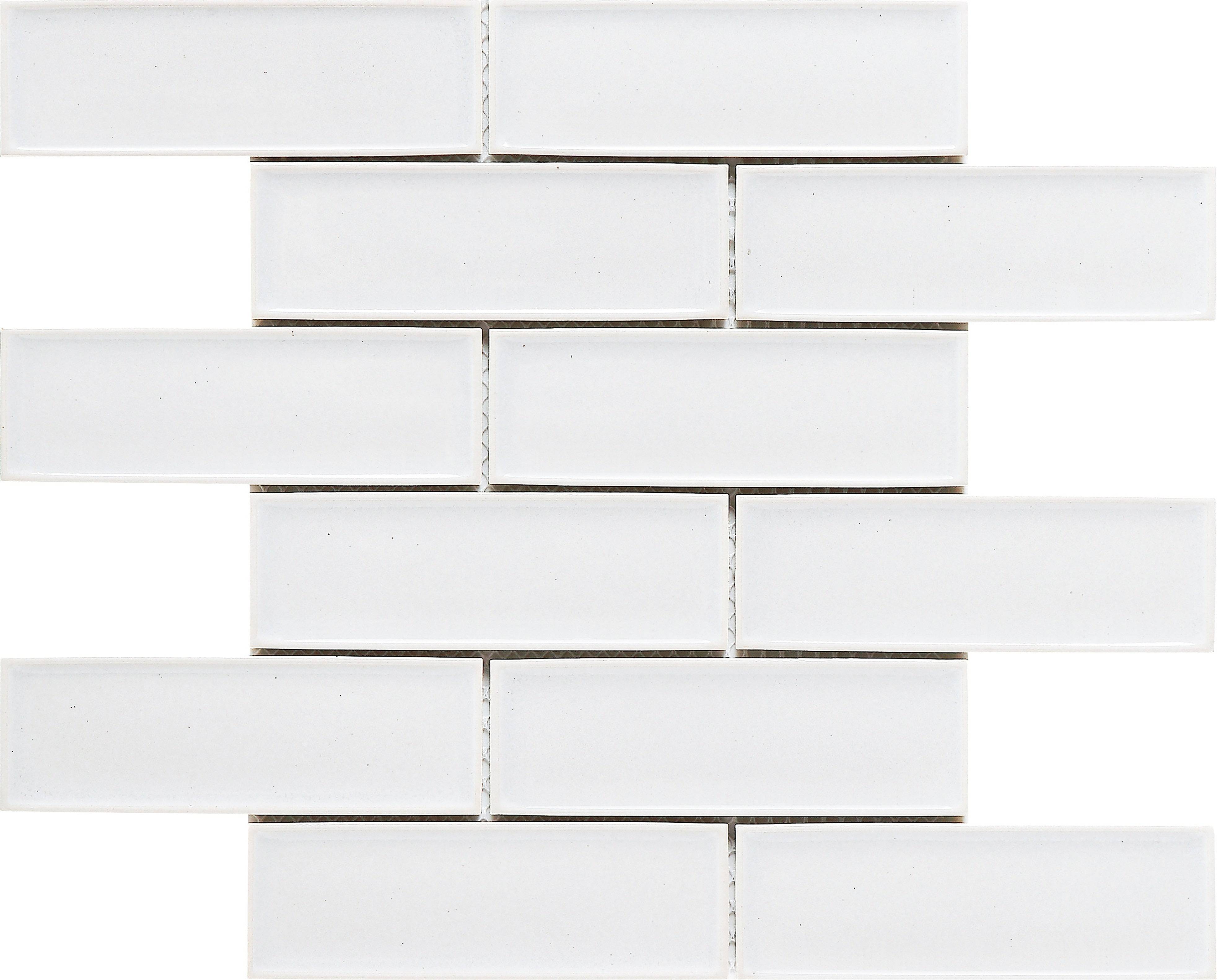 Snow White 2x6 Beveled Brick Porcelain Mosaic Tile | tilestate