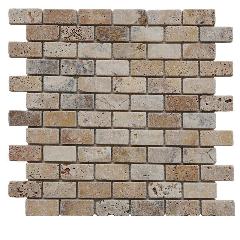 Scabos Travertine 1x2 Tumbled Mosaic Tile | tilestate