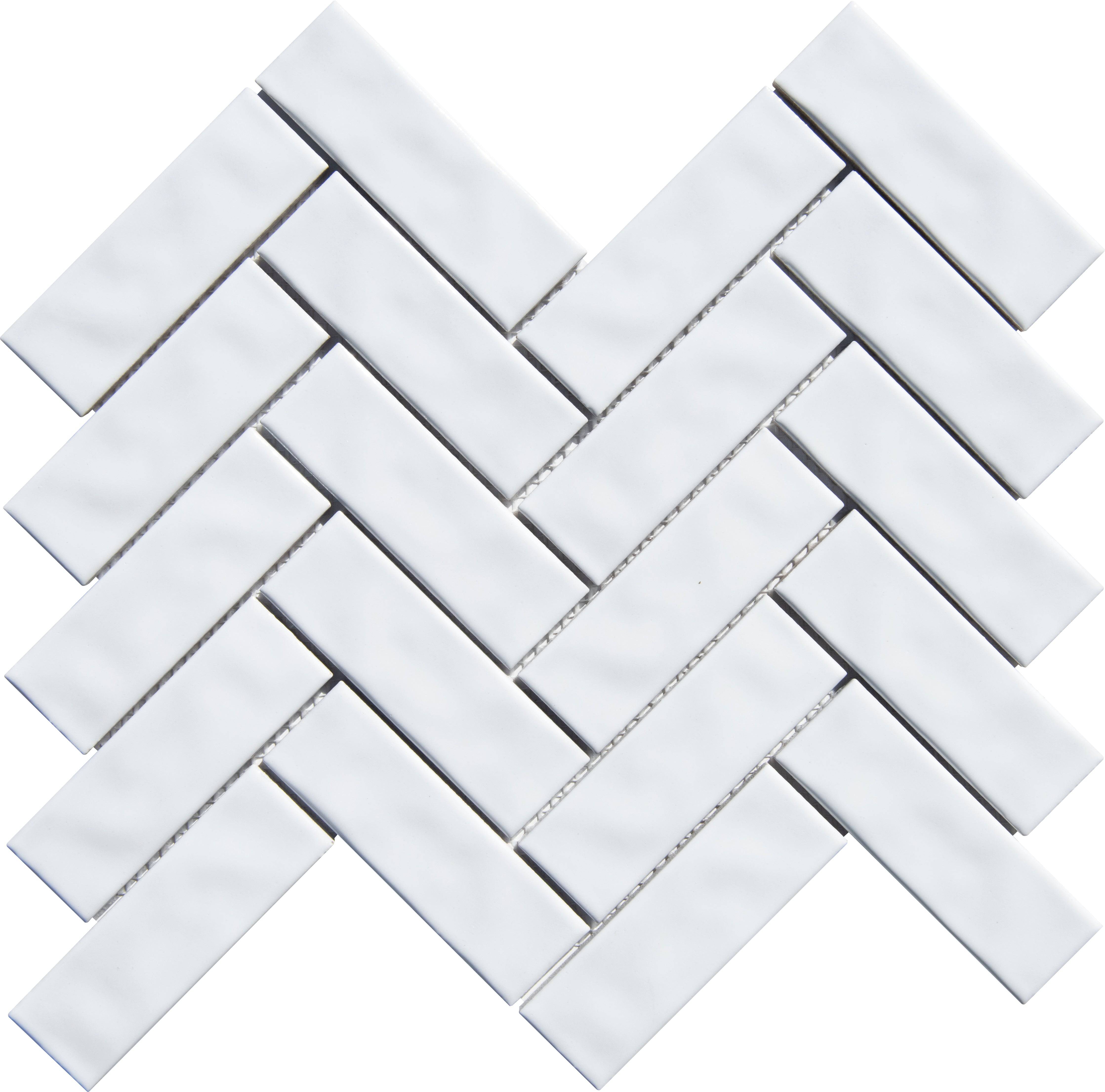 Snow White 1x4 Herringbone Porcelain Mosaic Tile | tilestate