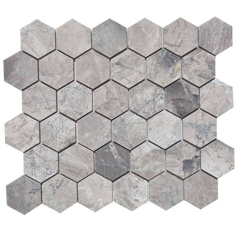 Atlantic Gray Marble 2x2 Polished Hexagon Mosaic Tile | tilestate