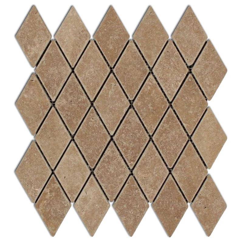 Noce Travertine 2x4 Tumbled Diamond Mosaic Tile | TileState