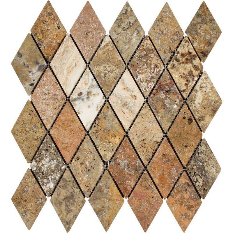 Scabos Travertine 2x4 Diamond Tumbled Mosaic Tile | tilestate