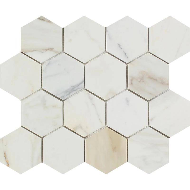 Calacatta Gold Marble 3x3 Hexagon Honed Mosaic Tile | TileState
