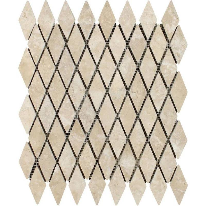 1x2 Tumbled Durango Travertine Diamond Mosaic Tile | TileState