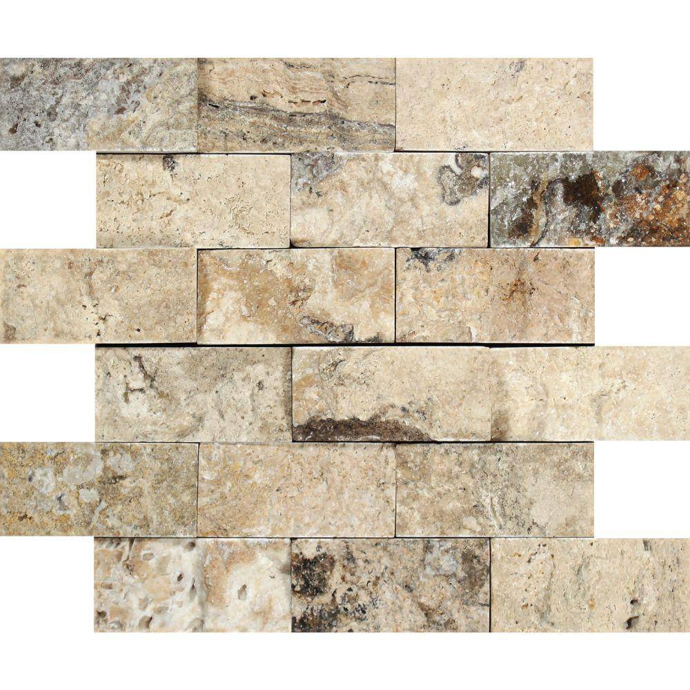 2x4 Split-faced Philadelphia Travertine Brick Mosaic Tile | tilestate