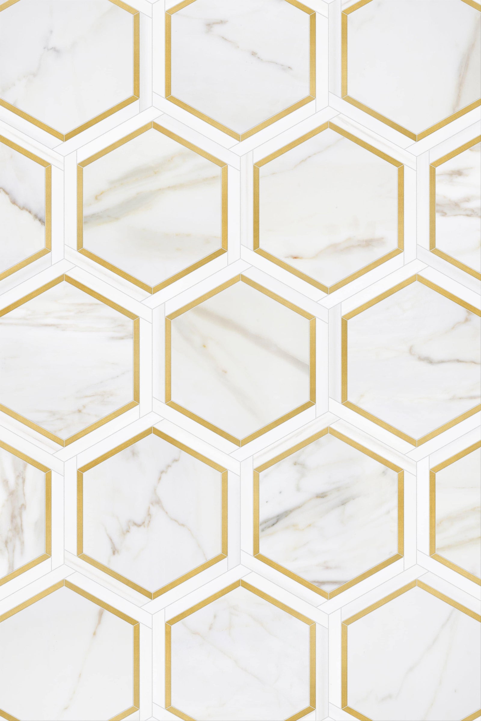 Calacatta Gold Honed Brushed Brass Dolomite Honed Hexagon