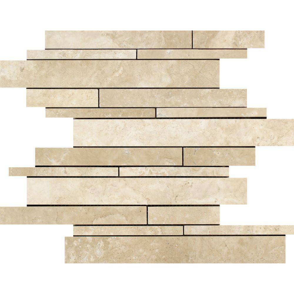 Durango Honed Travertine Random Strip Mosaic Tile | tilestate