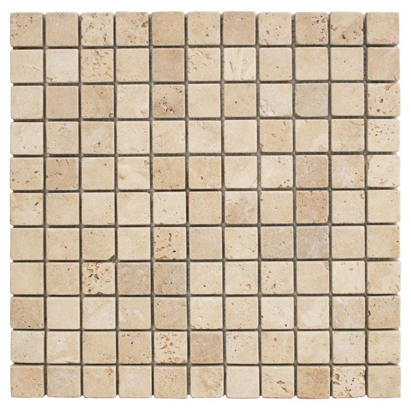 Ivory Travertine 1x1 Tumbled Mosaic Tile | tilestate
