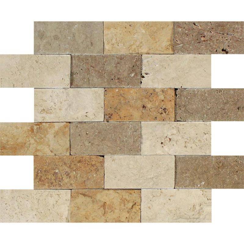 Mixed Travertine 2x4 Split Face Mosaic Tile | tilestate