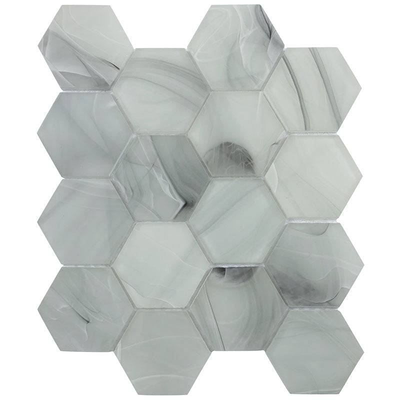 CLOUD 9 GRAY HEX glass Mosaic Tile | tilestate