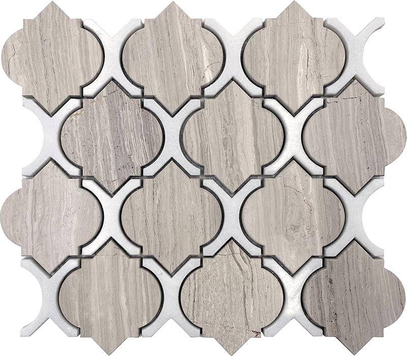 WATERJET TRELLIS 28 Thassos White/Wooden Grey Mosaic Tile | tilestate